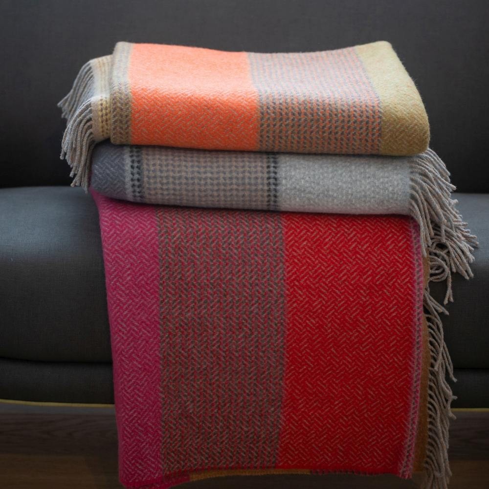John Hanly Merino Wool Cashmere Throw Orange Yellow Brown Mustard Stripe