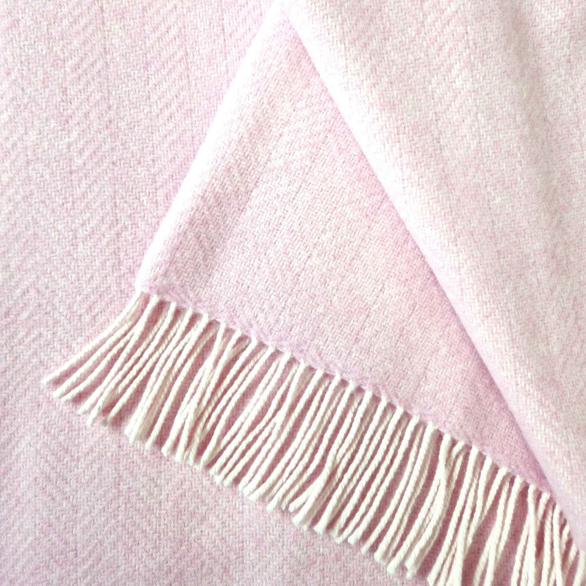John Hanly Merino Wool Cashmere Throw Baby Pink Herringbone