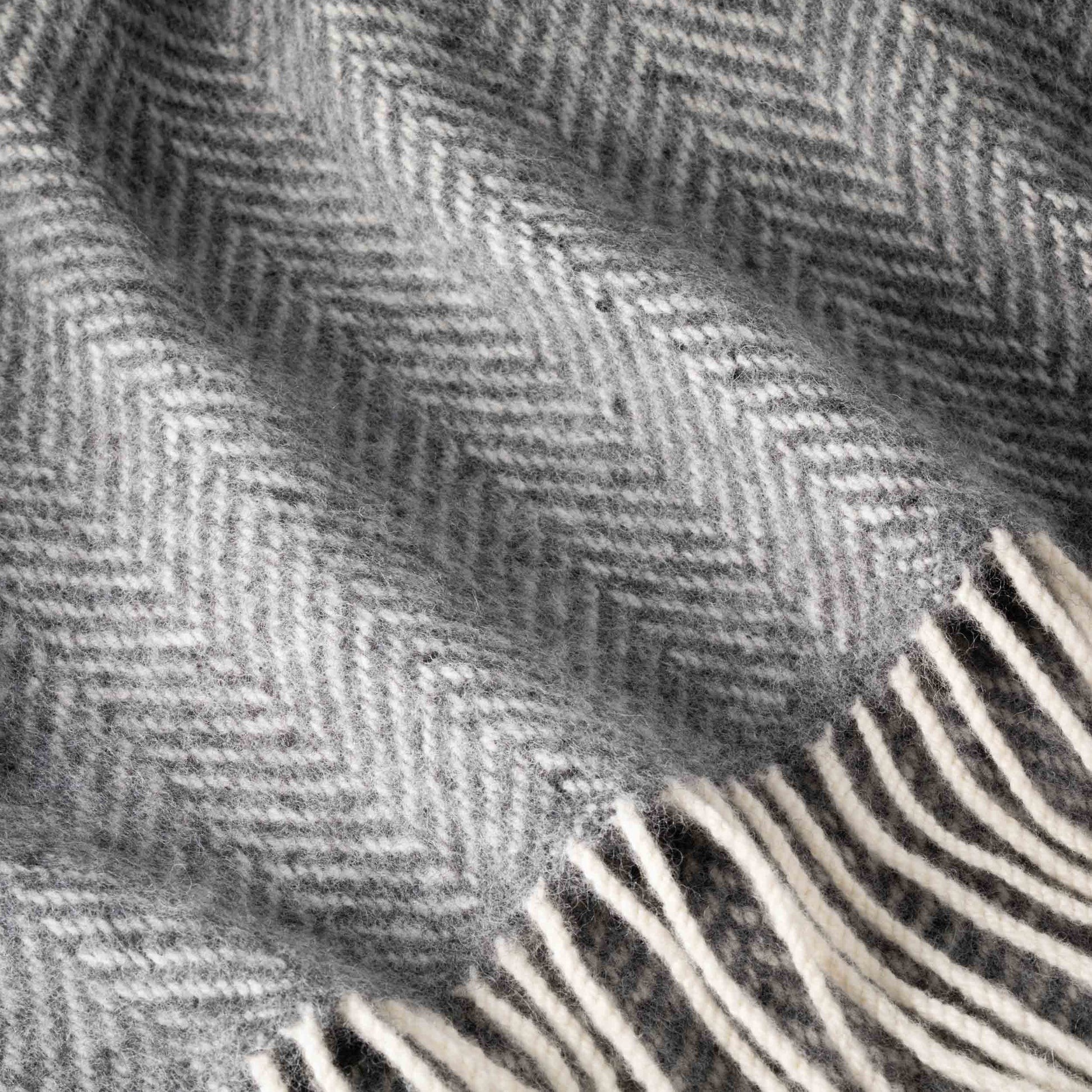 John Hanly Merino Wool Cashmere Throw Grey Herringbone